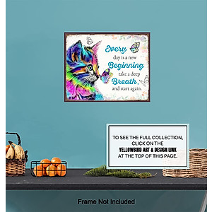 Cute Cat Wall Art - Cat Themed Gifts - Cat Lady Gift for Women Woman Girl - Cat Lover Motivational poster - Cat Room Decor - Shabby chic Cat Poster - Inspiration Butterflies Wall Decor - UNFRAMED 8x10