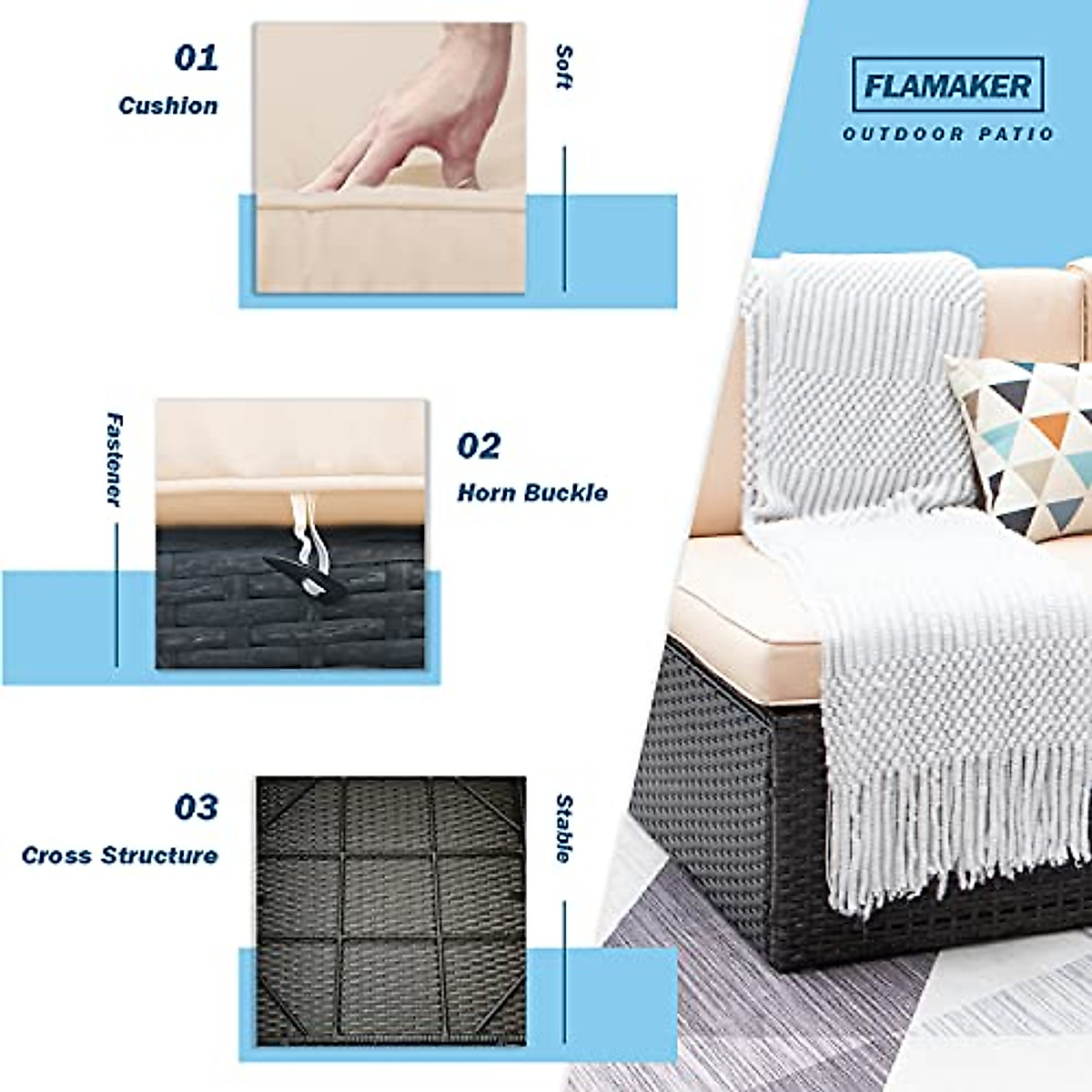 Flamaker 2 Pieces Patio Furniture Set Outdoor Loveseat All Weather PE Rattan Sofa Chair Set Corner Sofa Armless Sofa with Padded Soft Cushion (Beige)