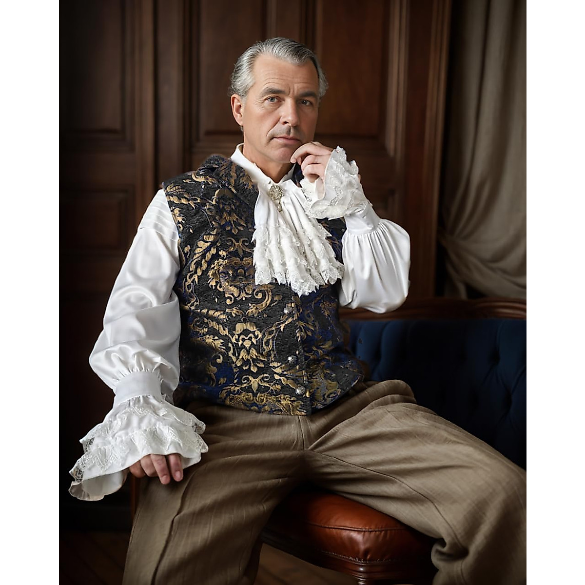 Mens Steampunk Vest Gothic Corset Waistcoat Victorian Masquerade Outfit Dress Jacquard Goth Suit Costume(Black,Large)