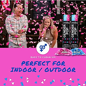 Mona Gender Reveal Confetti Cannon- 6-Pack (3 Blue, 3 Pink) - Gender Reveal Confetti Poppers, Baby Gender Reveal Party Supplies Kit, Great Gender Reveal Ideas