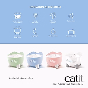 Catit PIXI Drinking Fountain – Cat Water Fountain with Triple Filter and Ergonomic Drinking Options, Pink