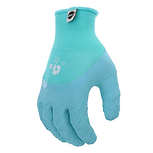 Miracle-Gro MG30851 Durable Grip Gloves – [1 Pair, X Small] Blue/Floral, Crinkle Latex Dipped Gloves with Knit Shell