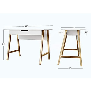 Parma 42 Inch Modern Desk - Home & Office Small Computer Desk with Wide Drawer - Wooden Study Writing Minimalist Desk with Storage for Small Space, Bedroom & Workstations - Student Desk/Table (White)