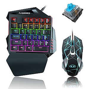 One-Handed RGB Mechanical Gaming Keyboard and Mouse Combo, 35 Keys Portable Mini Gaming Keypad Ergonomic Wrist Rest Keyboard with Blue Switches for PC Gamer (Color : Blue, Size : Black Switch)