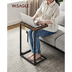 VASAGLE C-Shaped End Table, Side Table for Sofa, Couch Table with Metal Frame, Small TV Tray Table for Living Room, Bedroom, Rustic Brown and Black