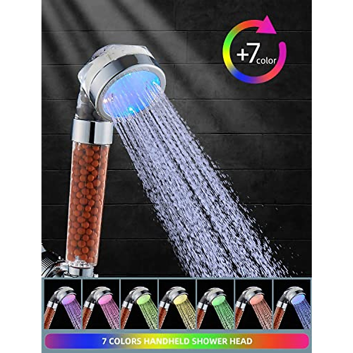 Cobbe Led Shower Head Set With Light,Handheld Showerhead with Hose and Base for Dry Skin&Hair,High Pressure Shower Heads With Filters-7 Colors Change Cyclically