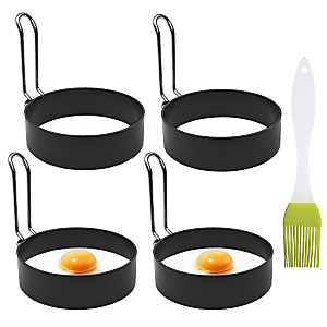 4 Pack Stainless Steel Eggs Maker Non Stick Round Egg Cooker for Cooking Cooking Rings Shaper for Frying Pancake Sandwiches Metal Handle Household Kitchen Breakfast Tool Egg Shaper