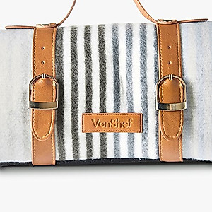 VonShef Picnic Blanket - Large 58" x 71" Soft Waterproof Folding Picnic Blanket for Outdoor Picnics, Beach, Camping - Gray Striped Pattern