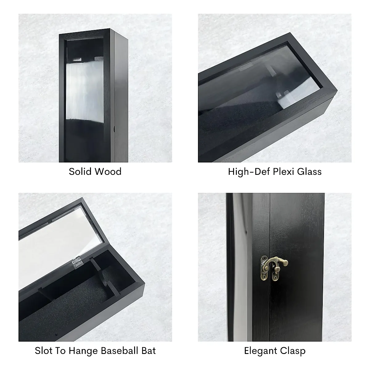 ILOT Baseball Bat Display Case Solid Wood Frame Ball Holder Stand Showcase Display Cabinet with UV Protected Acrylic Wall Mounted Shadow Box Vertical and Horizontal