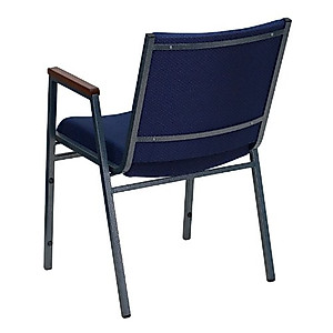 Flash Furniture HERCULES Series Heavy Duty Navy Blue Dot Fabric Stack Chair with Arms and Ganging Bracket