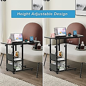 Laptop Desk Small Desks for Small Spaces Adjustable Table for Couch Desk, 31.5" Small Mobile Rolling Portable Student Desk on Wheels Computer Table Adjustable Desk for Bedroom Home Office Black Desk