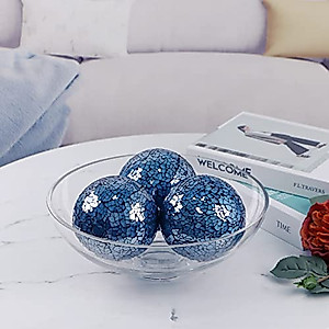 MDLUU Decorative Glass Balls, Mosaic Sphere, Decorative Orbs, Centerpiece Balls for Bowls, Vases, Dining Table Decor, Diameter 4 Inches, Pack of 3 (Turquoise Blue)