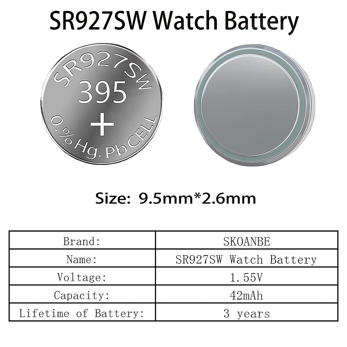 SKOANBE 10PCS LR926 SR927SW 1.5V AG7 399 395 395A LR57 Button Coin Cell Watch Battery