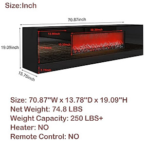 Daxue 71” TV Stand with Electric Fireplace Removable, Black Entertainment Center with Storage, Media Console Cabinet for 75 inch TV