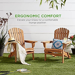 Best Choice Products Folding Adirondack Chair Outdoor Wooden Accent Furniture Fire Pit Lounge Chairs for Yard, Garden, Patio w/Natural Finish, 350lb Weight Capacity - Brown