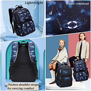 Boys Backpacks Primary Junior High School Bag Kids Bookbag 3 in 1 Casual Daypack Set Fashion Space Galaxy Printed Durable Knapsack with Lunch Bag