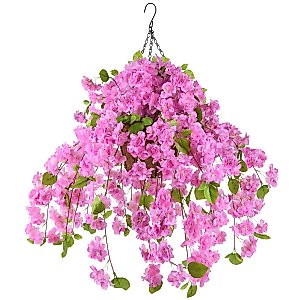 Homsunny Artificial Hanging Flowers Basket,4pcs Peach Blossom Silk Vine Flowers for Outdoor/Indoor,Ivy Basket Artificial Hanging Plant for Patio Lawn Garden Decor (Purple)