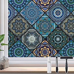 DKTIE Window Privacy Film with Installation Tools Frosted Glass Static Clings Non Adhesive, Stained Glass Window Film Art Deco, Window Decals, Window Sticker (B110, 17.7" x 78.7")