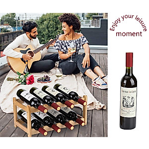 Wine Rack 8 Bottle 2-Tier Eco-Friendly Bamboo Wine Storage Easy-Assembly Space-Saving for Wine Lovers,Kitchen Wine Organizer for Countertop,Pantry, Home,Room Decor,Bar