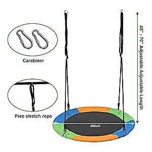 Saucer Swing - 900D Oxford Waterproof Tree Swing for Kids and Adults 700lb 40 Inch - with 2 Adjustable PE Ropes and 2 Stainless Steel Carabiners for Outdoor and Indoor