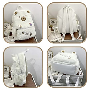 Kawaii Backpack for Girls Cute Fluffy Bear Japanese Style Rucksack (Coffee)