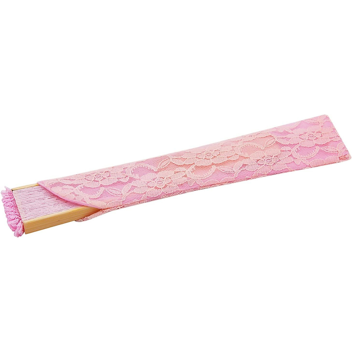 Womens Multi Color Handmade Cotton Lace Folding Hand Fan (Black-A) (Pink)