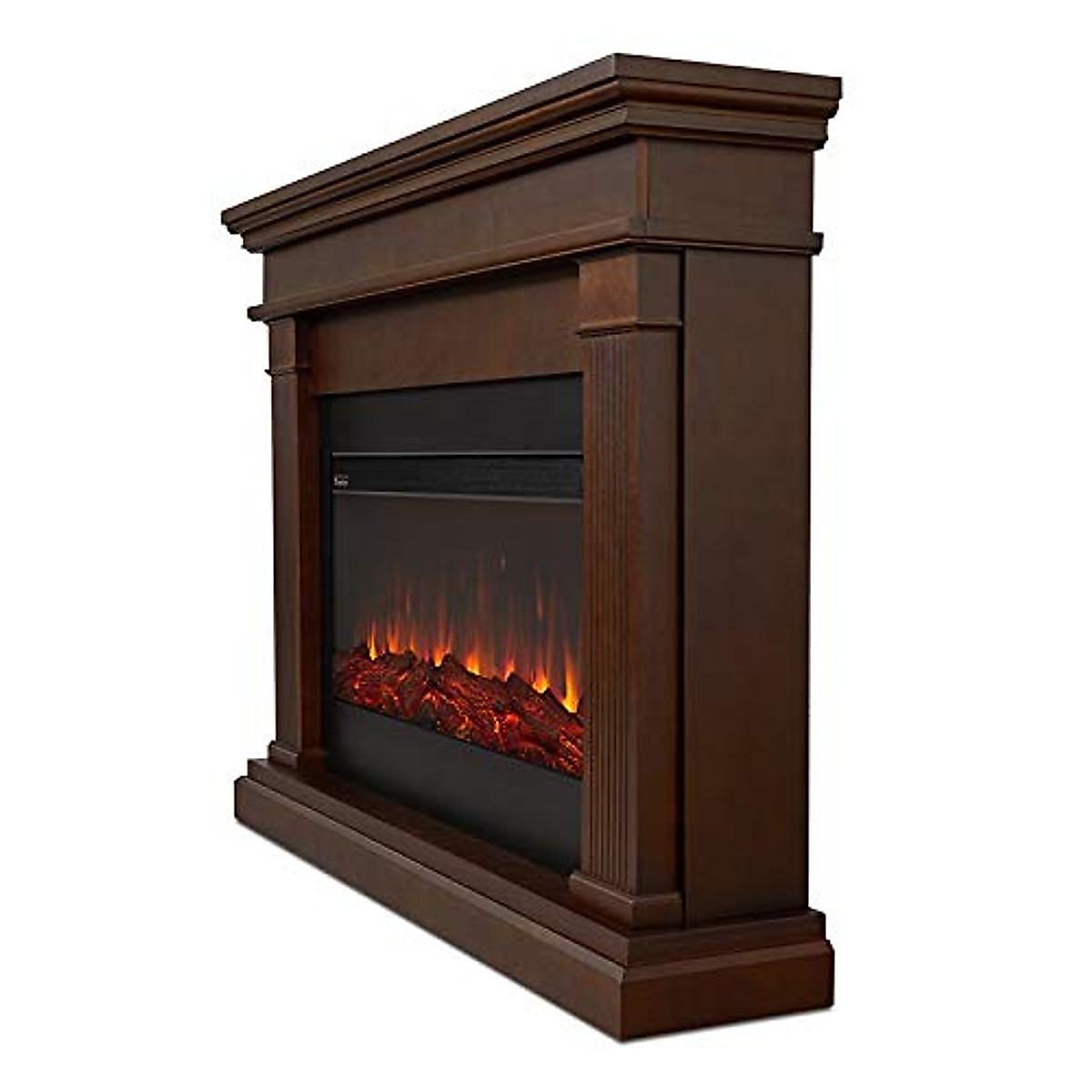 BOWERY HILL Traditional Solid Wood Electric Fireplace Mantel Heater with Remote Control, Adjustable Led Flame, 1500W in Dark Walnut