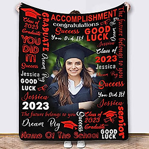 YFgohighhh Personalized Class of 2023 Blankets with Photos One Photos, Red for Graduation Adult Kid Birthday Christmas Halloween Fathers Mothers Valentines Day-40"x50"