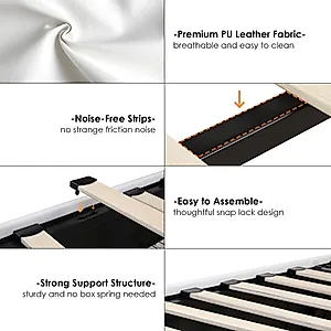 HIFIT King Smart LED Platform Bed Frame with 4 Storage Drawers, Crystal Button-Tufted & Stainless Gold Trim Wingback Headboard, Modern PU Upholstered White Bed Frame No Box Spring Needed/Easy Assembly