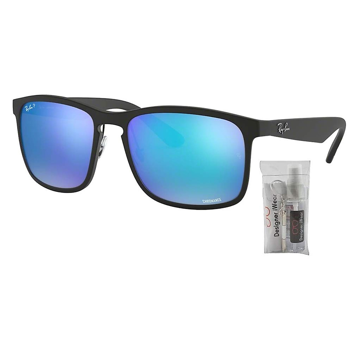 Ray-Ban RB4264 601SA1 58M Matte Black/Blue Flash Polarized Rectangular Sunglasses For Men For Women + BUNDLE with Designer iWear Eyewear Kit