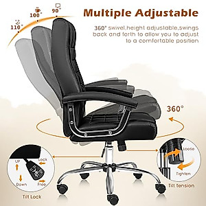 PUKAMI Big and Tall Office Chair,350lbs Leather Office Chair for Heavy People,High Back Executive Desk Chair,Adjustable Home Office Chair with Armrest,Swivel Computer Chair with Spring Seat