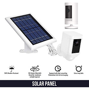Wasserstein Solar Panel Compatible with Ring Spotlight Cam Plus/Pro/Battery, and Ring Stick Up Cam Battery - Includes Barrel Plug with USB C Adapter - 2W 5V Charging (3 Pack, White)