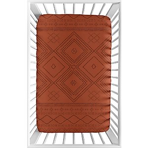 Sweet Jojo Designs Tribal Boho Dot Boy Girl Fitted Mini Crib Sheet Baby Nursery for Portable Crib or Pack and Play - Rust Orange Black Woodland Bohemian Southwest Geometric Arrow Gender Neutral Aztec