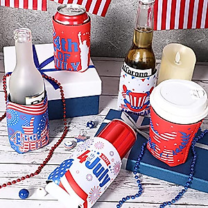 24 Pcs 4th of July Can Cooler Sleeve Independence Day Can Coolers American Flag Patriotic Funny Collapsible Neoprene Insulators for 12 oz Beer Drink Can Bottle Party Supplies