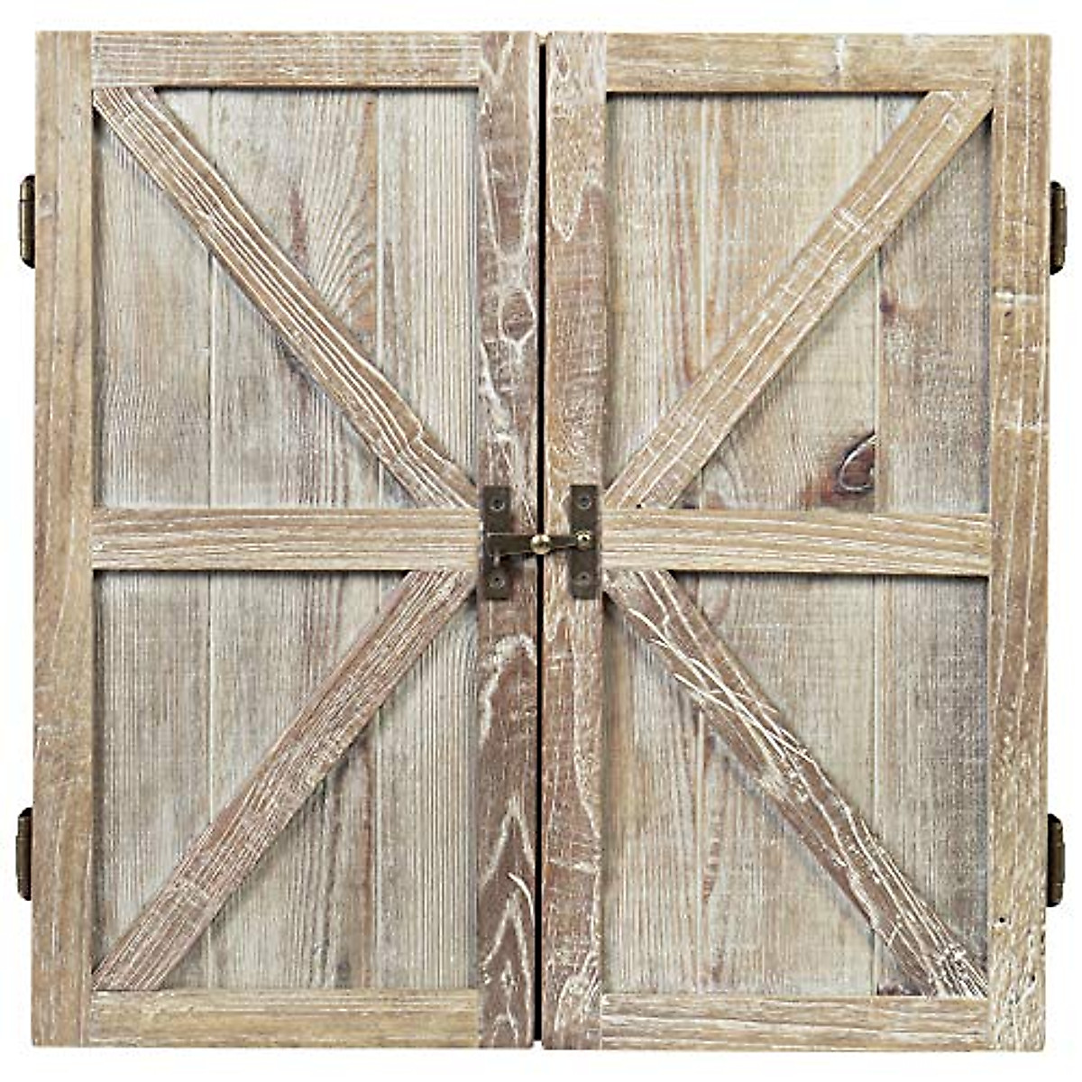 American Legend Barnwood Dartboard Cabinet with Wheat Finished Barn Style Doors - Dartboard Not Included