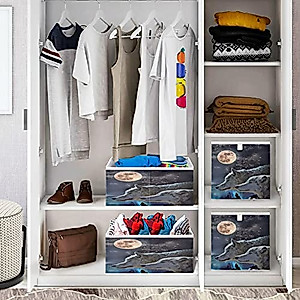 visesunny Closet Baskets Wolf Animal Storage Bins Fabric Baskets for Organizing Shelves Foldable Storage Cube Bins for Clothes, Toys, Baby Toiletry, Office Supply