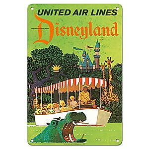 Pacifica Island Art California - Jungle Cruise Hippo - United Air Lines - Vintage Airline Travel Poster by Stan Galli c.1960s - 8in x 12in Vintage Metal Tin Sign