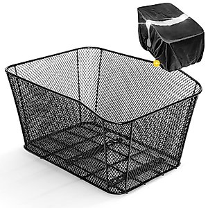 ANZOME Rear Bike Basket - Heavy-Duty Iron Wire Bicycle Cargo Rack with Reflective Waterproof Cover
