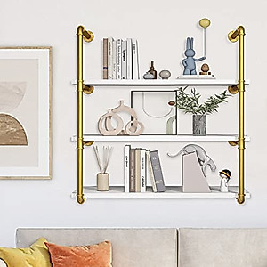 AZERPIAN Floating Shelves Wall Shelf Bathroom Shelving Mounted Industrial Pipe Shelf 3 Tier Ladder Shelves Wall Decor for Bedroom Living Room Wine Bar & Dorm, White