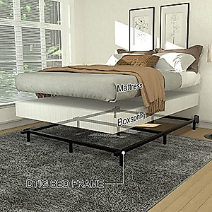King Size Metal Bed Frame 7 Inch Support Bed Frame for Box Spring and Mattress Set 9-Leg Base Heavy Duty Bedframe Tool-Free Easy Assembly Black