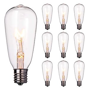 10 Pack Edison Light Bulbs, ST40 Clear Glass Light Bulb Replacement, 7W E17 Screw Base Light Bulbs for Outdoor String Lights Patio Backyard Decor, Warm White