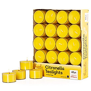 Tealight Citronella Candles Outdoor - 8 Hour Burn Time - Indoor and Outdoor Mosquito, Insect and Bug Repellent Citronella Candle - Natural Fresh Scent – Decorative in Clear Cup - 40 Pack