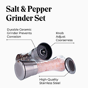 Willow & Everett Salt and Pepper Grinder Set - Stainless Steel Refillable Salt & Peppercorn Shakers