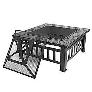 Tenozek 32'' Patio Fire Pits,Outdoor Stove Wood Burning Square Table Backyard Garden Heater/BBQ/Ice Fire Pit Set (32")