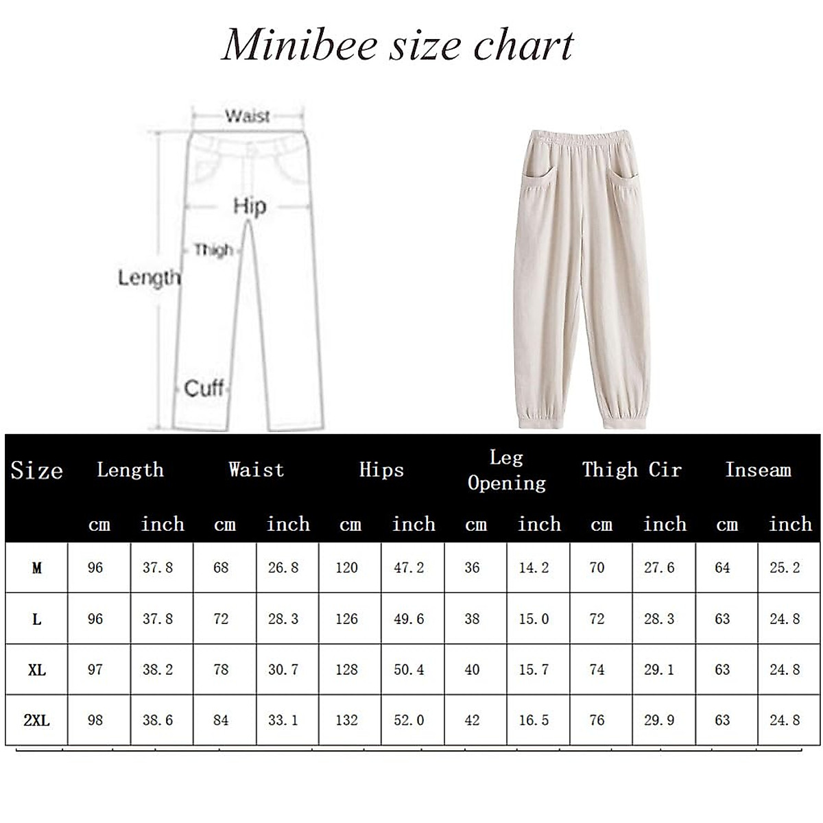 Minibee Women's New Cotton Linen Tapered Cropped Pants Elastic Waist Trousers Beige-XL