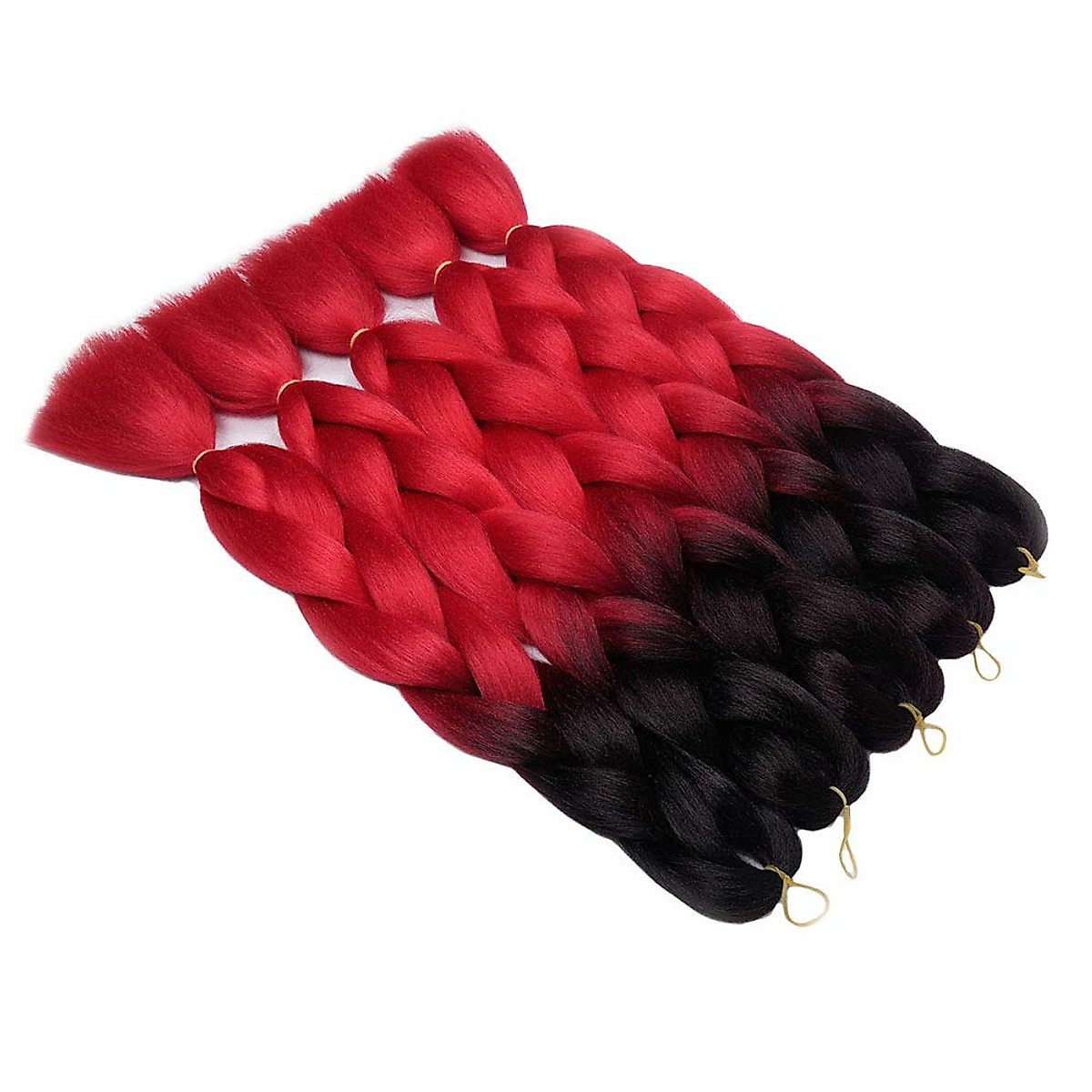 AIDUSA Ombre Braiding Hair 5pcs Synthetic Afro Braiding Hair Extensions 24 Inch 2 Tone for Women Hair Twist Crochet Braids 100g(#01 Black to Red)