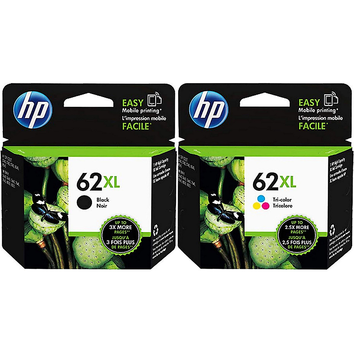Genuine HP 62XL Black and Color Inkjet Cartridges in Retail Combo Pack