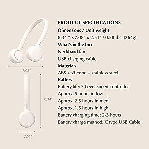 Dansoon Bladeless Neckband Rechargeable Portable Fan (Cream White)