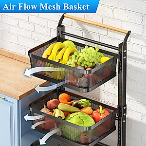 4 Tier Rolling Cart, Hanging Adjustable Utility Cart for Kitchen Pot Holder Office Laundry Bathroom, Black