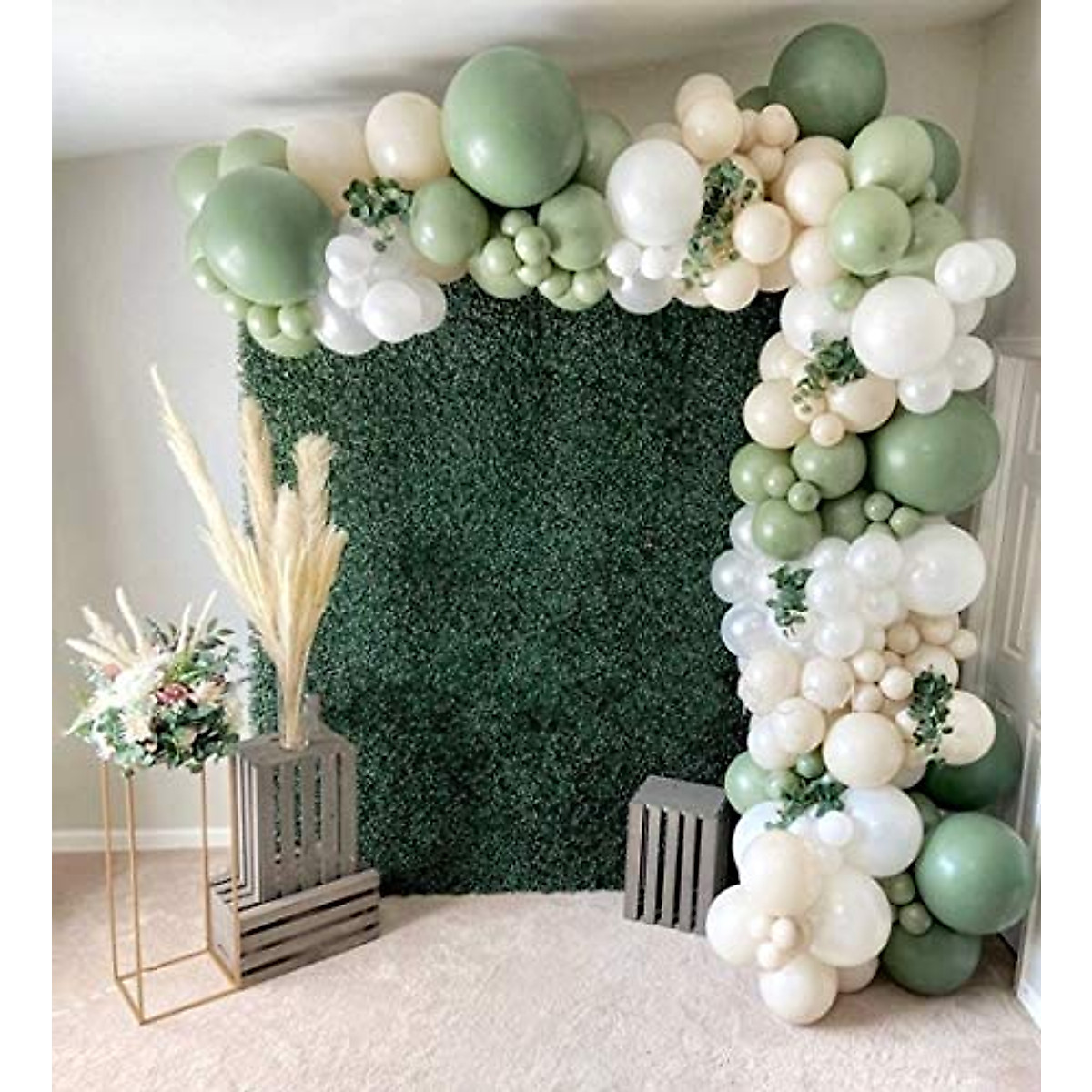 136 PCS Sage Green Ivory White Balloon Garland Arch Kit, Sage Olive Green Ivory White Balloons Decor, Jungle Safari Tropical Baby Shower Birthday Wedding Theme Party Decorations Supplies for Boys